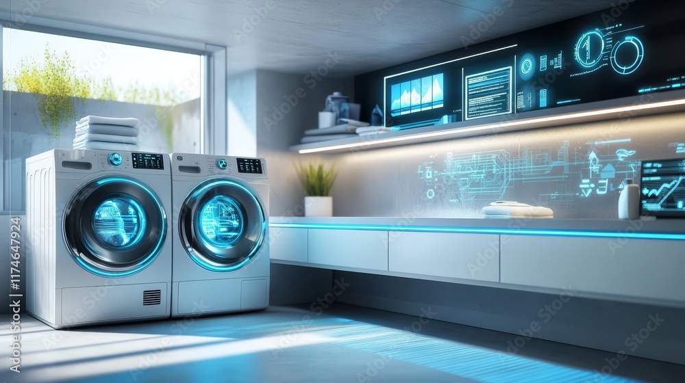 Smart Laundry Room of the Future: Sleek, futuristic washer and dryer ...