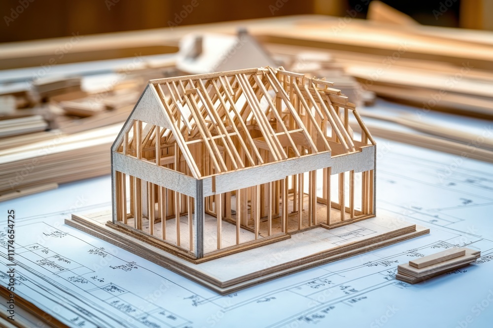 architectural model, miniature house, white cardboard, exposed interior ...