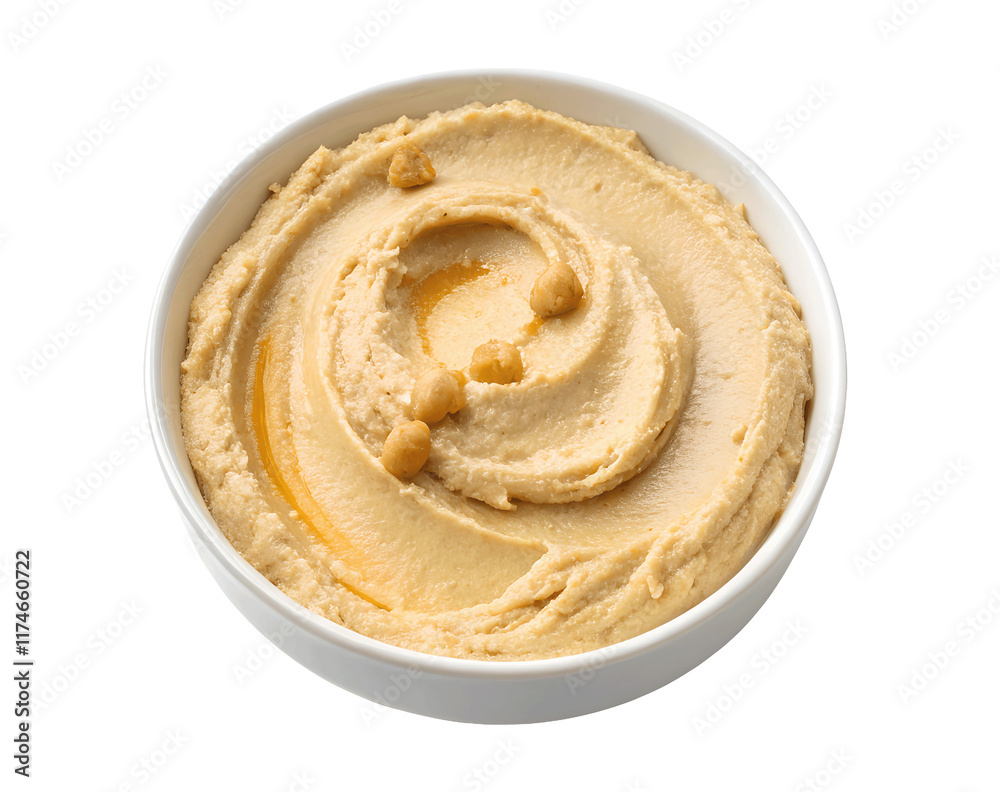 Close-up of creamy hummus isolated on a white transparent background ...