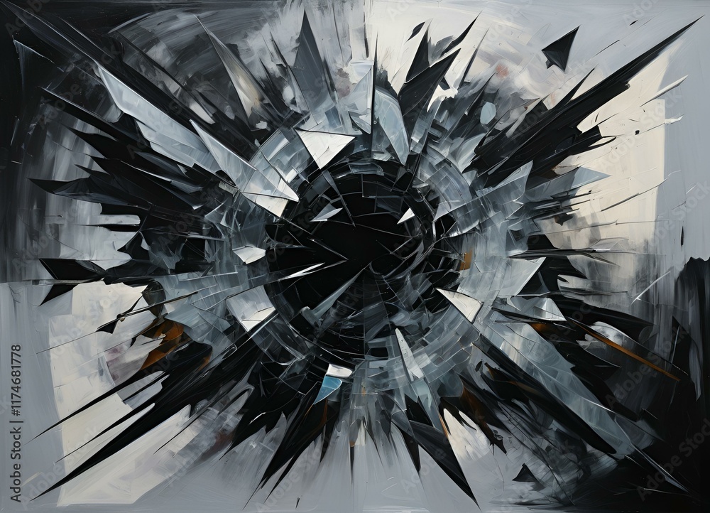 Modern Abstract Art: A Circle of Glass Shards in Black and White ...