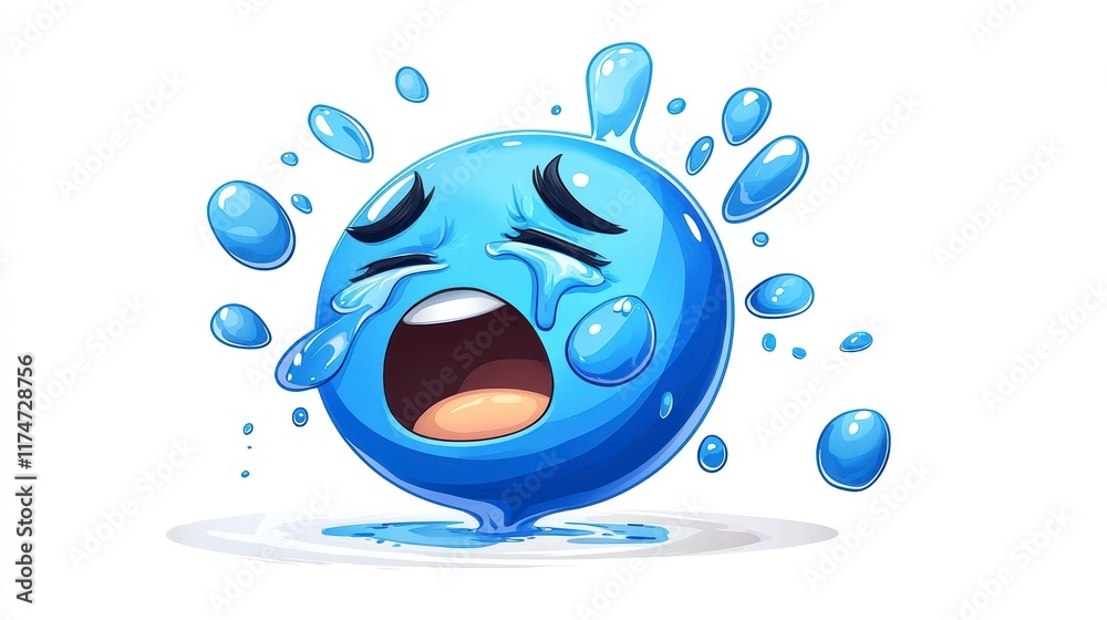 Crying blue cartoon character digital art graphic design white ...