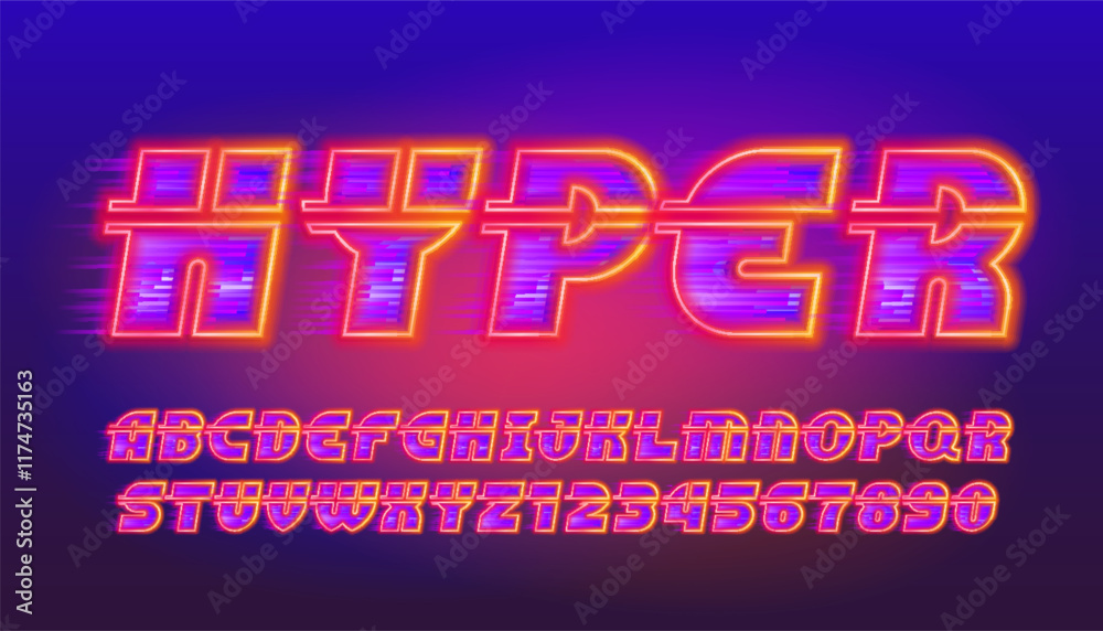 Hyper alphabet font. Futuristic neon letters and numbers. Stock vector ...