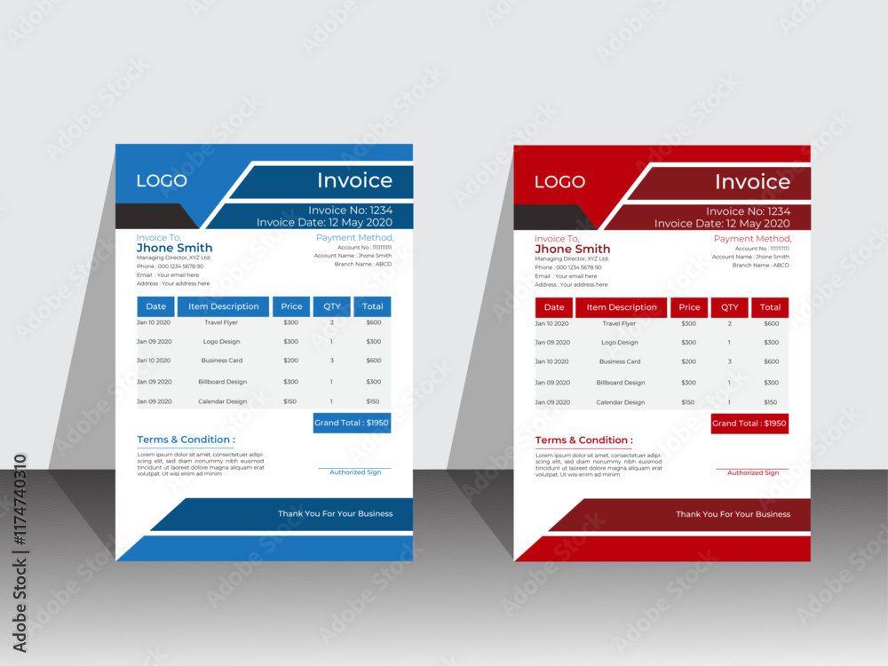 Business invoice form template. Modern and creative invoice layout ...
