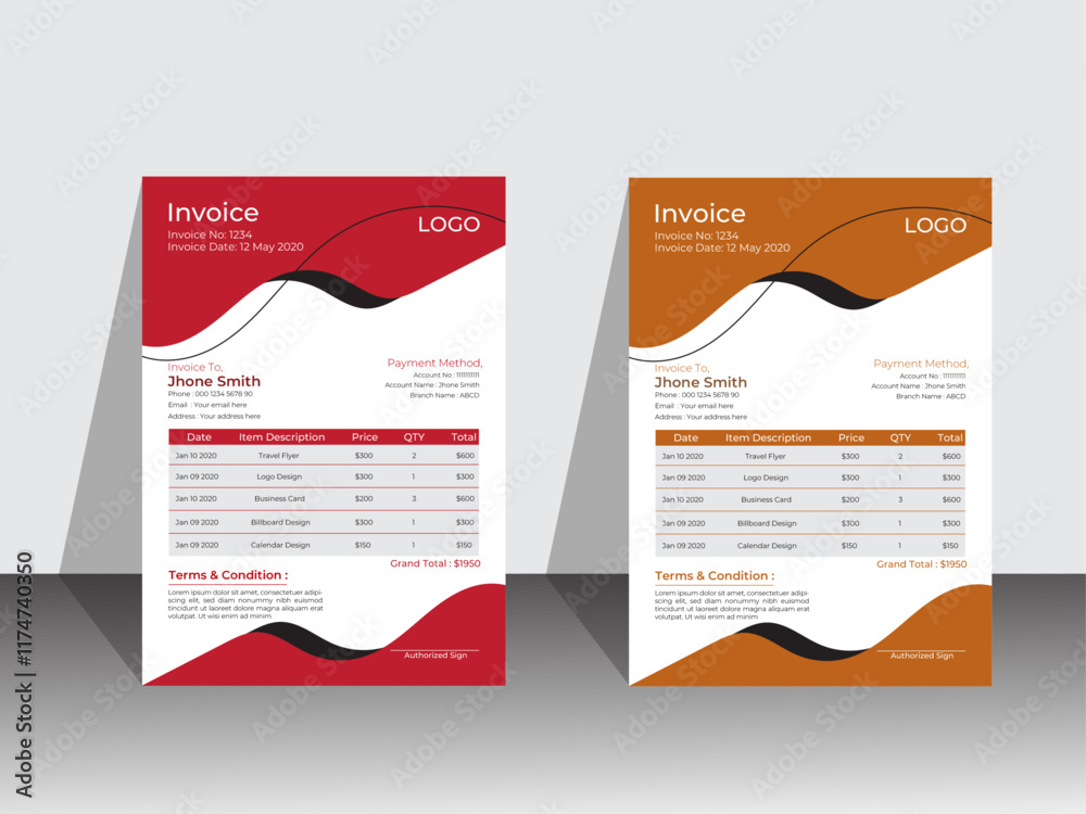 Business invoice form template. Modern and creative invoice layout ...