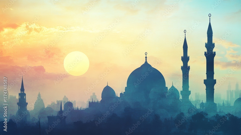 Mosque Arab Muslim Building Greeting Mubarak Islam Ramadan Element ...