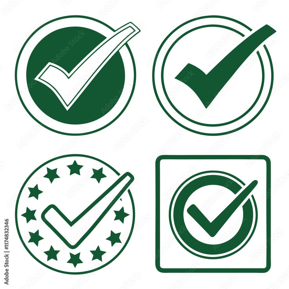 Stock-Vektorgrafik „Green Tick and Check Mark Symbols -Hand-Drawn Vector Illustration Set ...