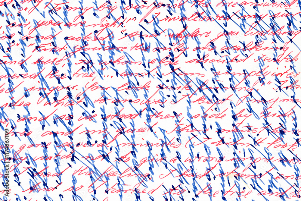 Handwriting written in two colors of ink in different directions. It's ...