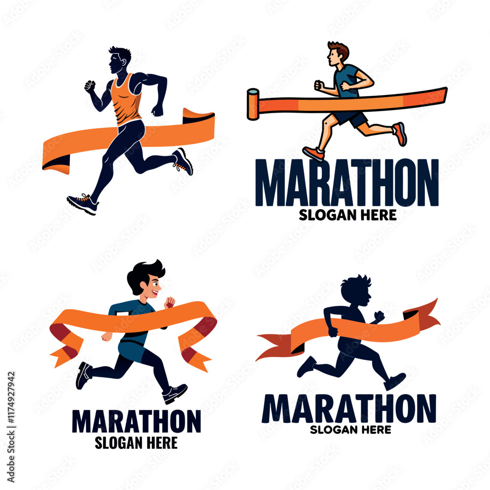 Marathon running logo with athletes in action for sports events and ...