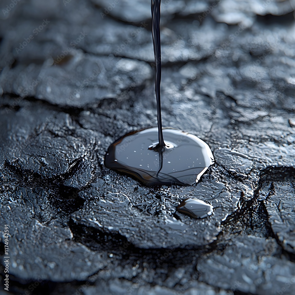 Crude Oil Spill Cascading Over Dark Rugged Rock Formation Capturing the ...
