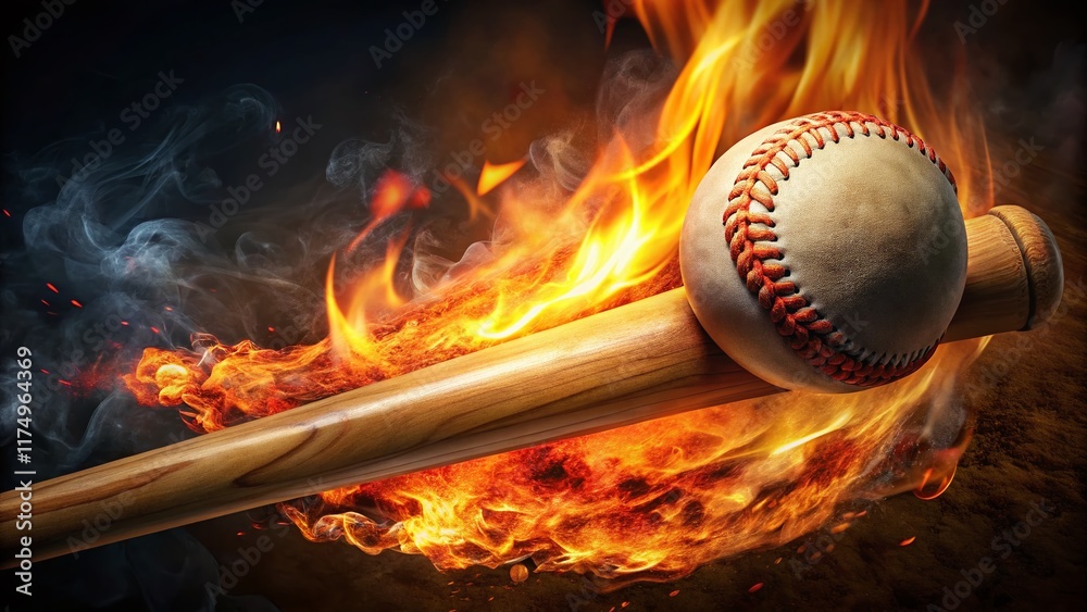 Fiery Baseball Bat Clipart: Powerful Wooden Bat with Flames, Action ...
