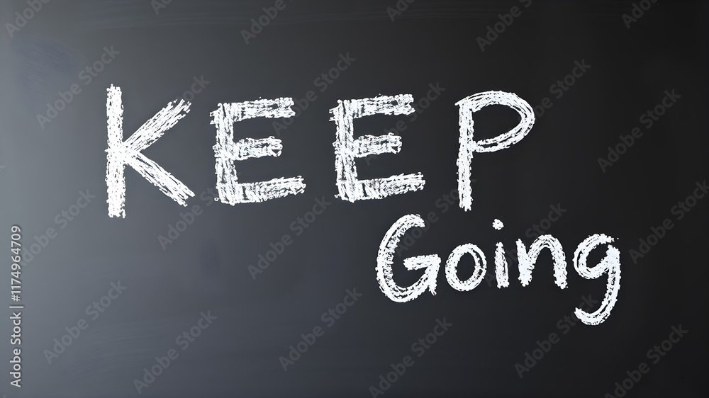 “Keep Going” text in a motivational chalk font on a school blackboard ...