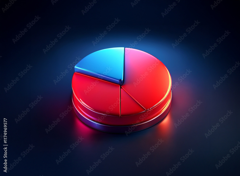 A vibrant, three-dimensional pie chart is shown, divided into red and ...