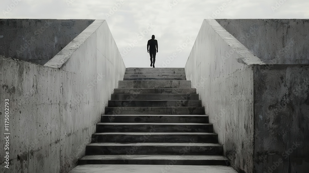 Athlete climbing stairs in a grueling training session, their ...