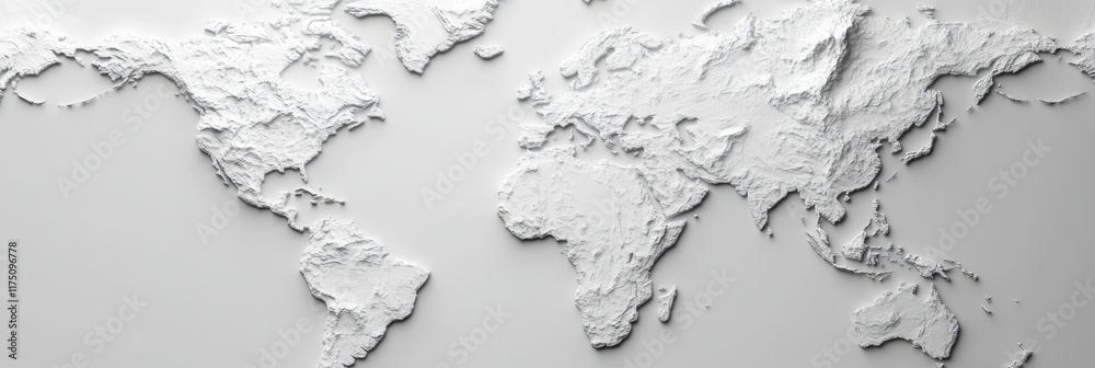 Global Satellite View World Map Relief - A textured, 3D of a world map ...