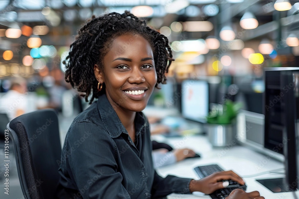 African Businesswoman Engaging in Video Conference with Happy ...