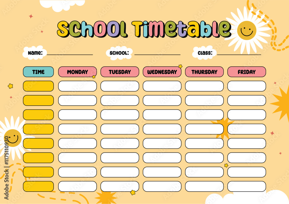 School timetable, weekly class schedule, school timetable template with ...