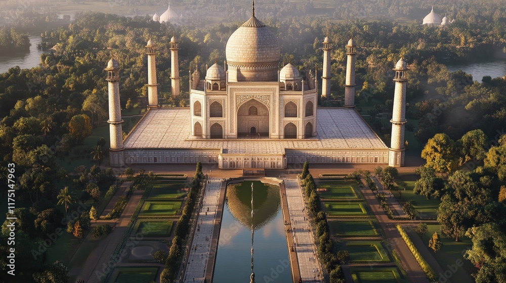 bird's-eye view of the Taj Mahal, showing the grand layout of the ...