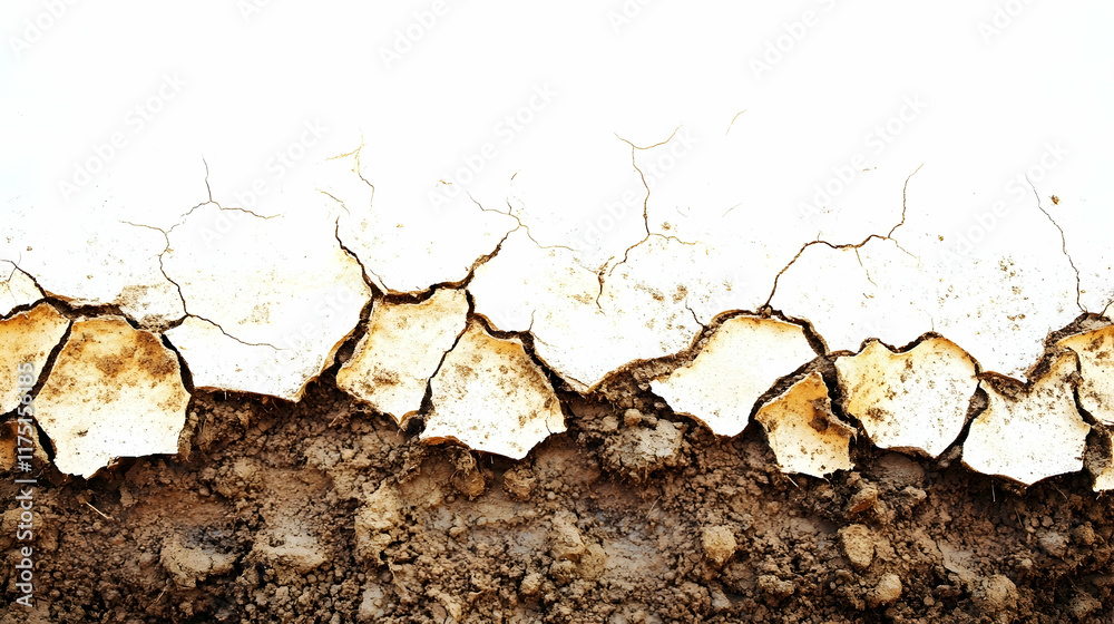 white isolated texture section Soil dirtied dirt edge mud clod cross ...