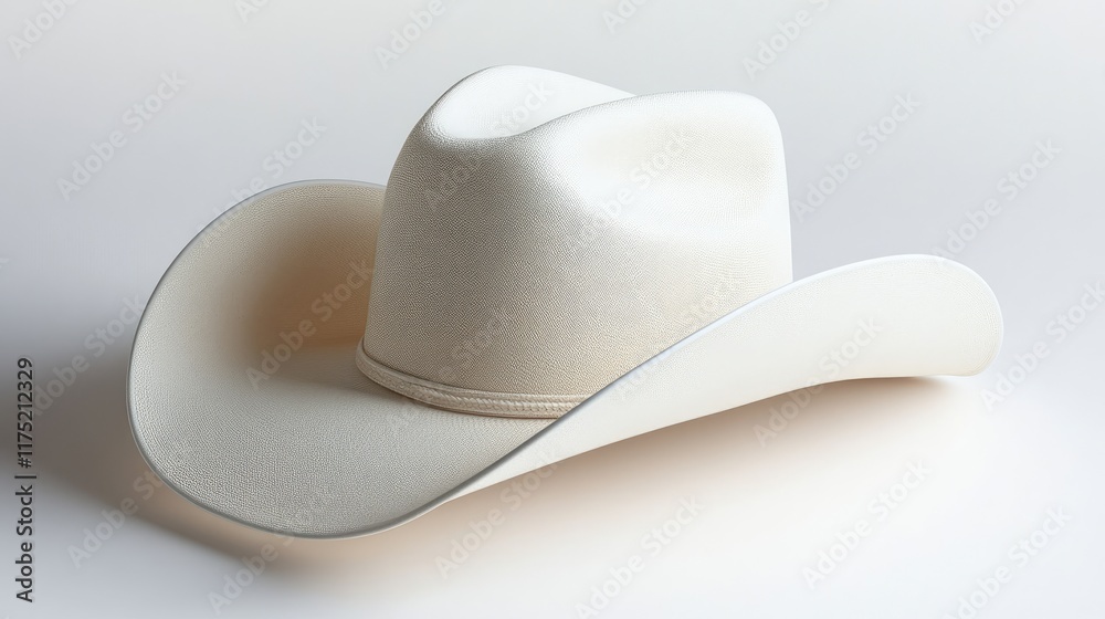 White cowboy hat resting at an angle on a seamless white background ...