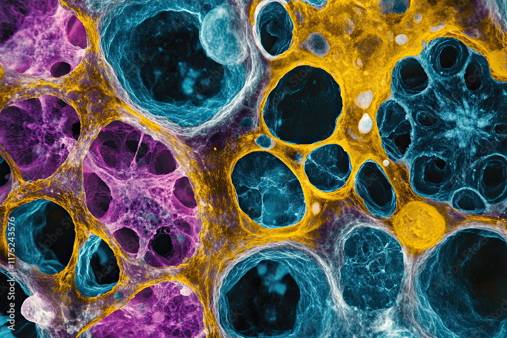 Tumor cells under a microscope. Tissues affected by cancer cells under ...
