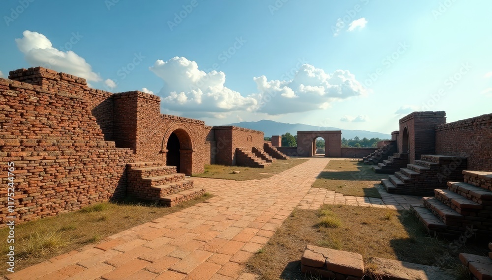 Vast ruins of Nalanda University, ancient brick structures under a ...