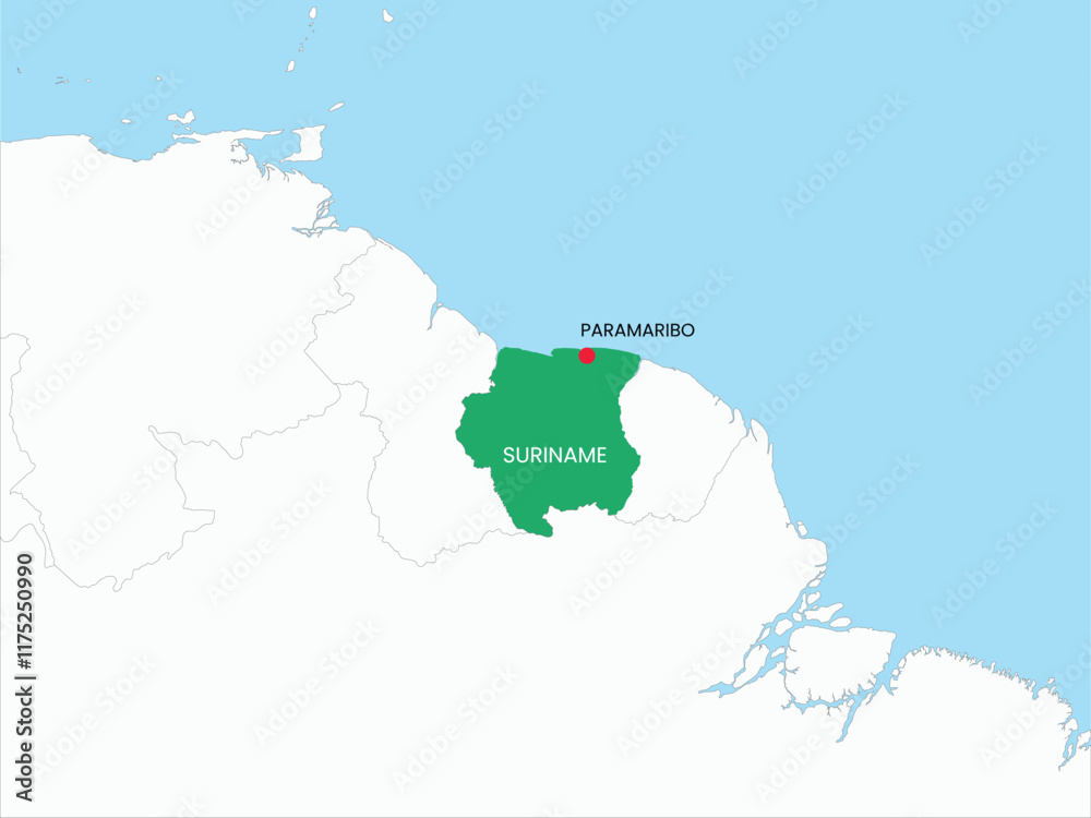 High detailed map of Suriname. Outline map of Suriname. South America ...