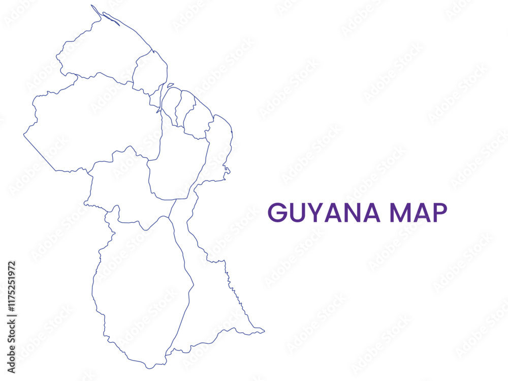 High detailed map of Guyana. Outline map of Guyana. South America Stock ...