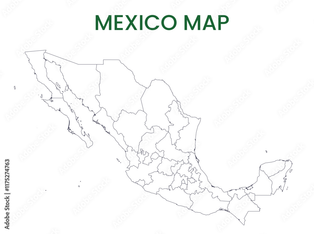 High detailed map of Mexico. Outline map of Mexico. North America Stock ...