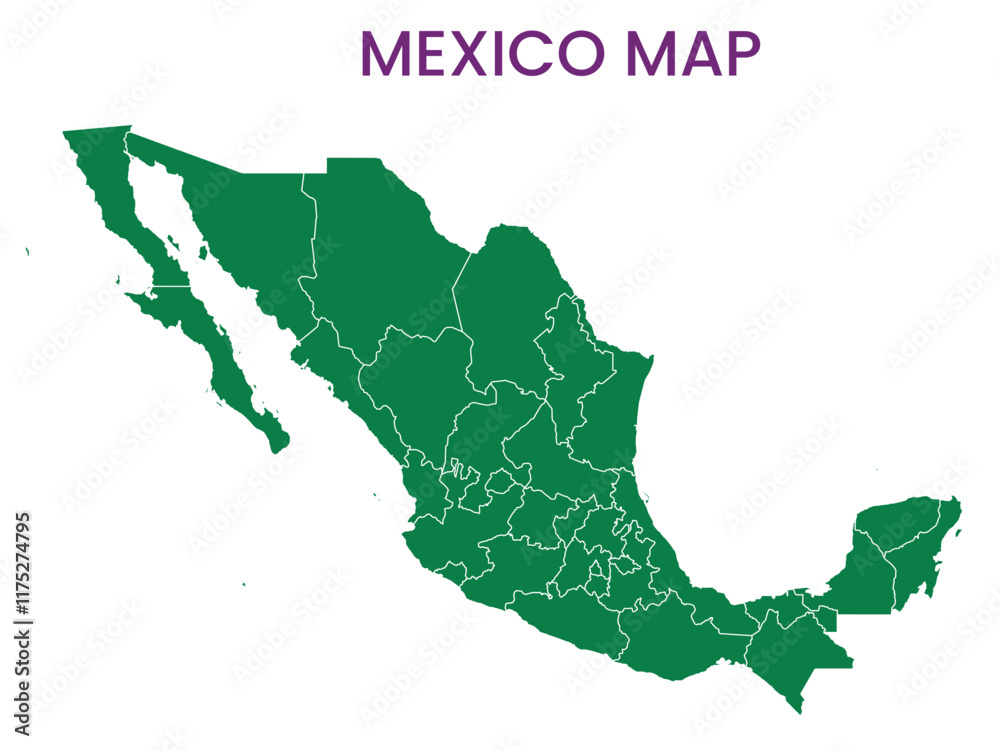 High detailed map of Mexico. Outline map of Mexico. North America Stock ...