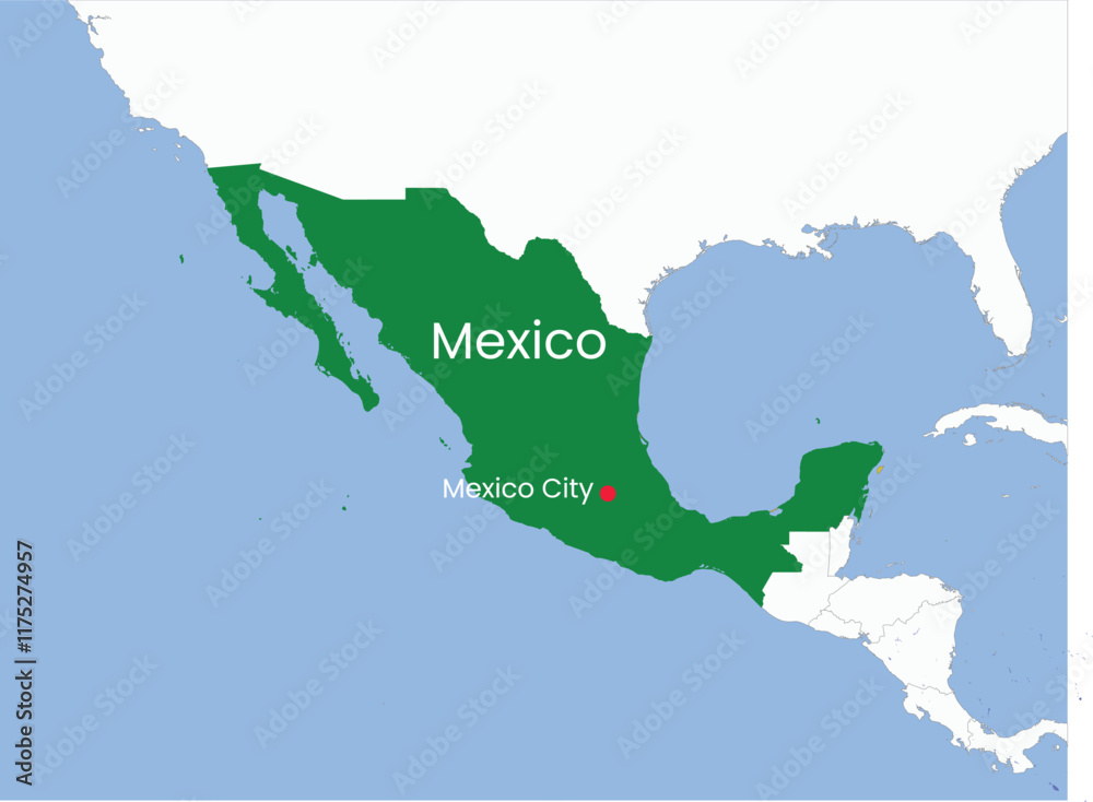 High detailed map of Mexico. Outline map of Mexico. North America Stock ...