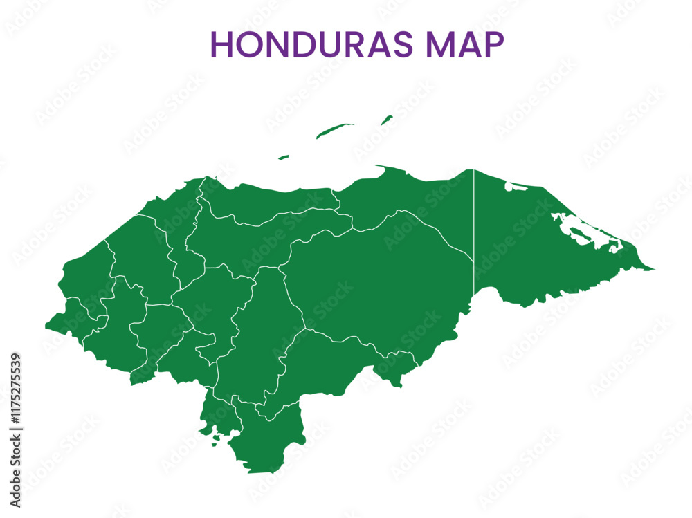 High detailed map of Honduras. Outline map of Honduras. North America ...