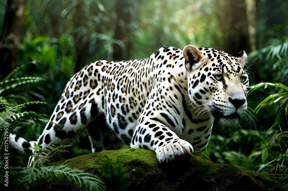 Majestic white jaguar, a rare and elusive creature, blends seamlessly ...