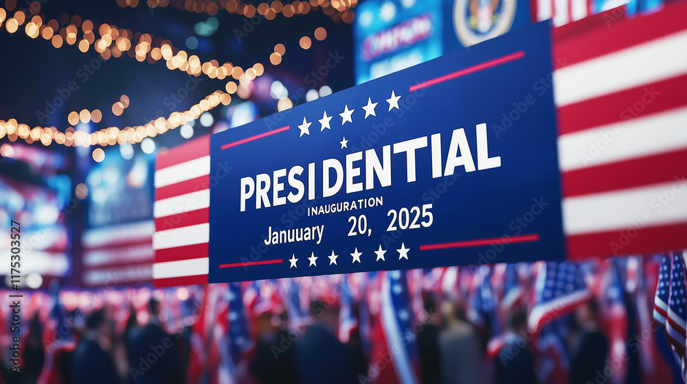US flag banner with text "PRESIDENTIAL INAUGURATION January 20, 2025 ...