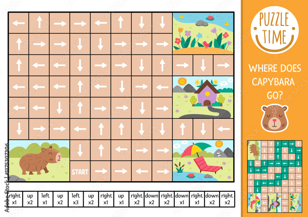 Capybara logic maze for kids. Capibara preschool printable activity ...