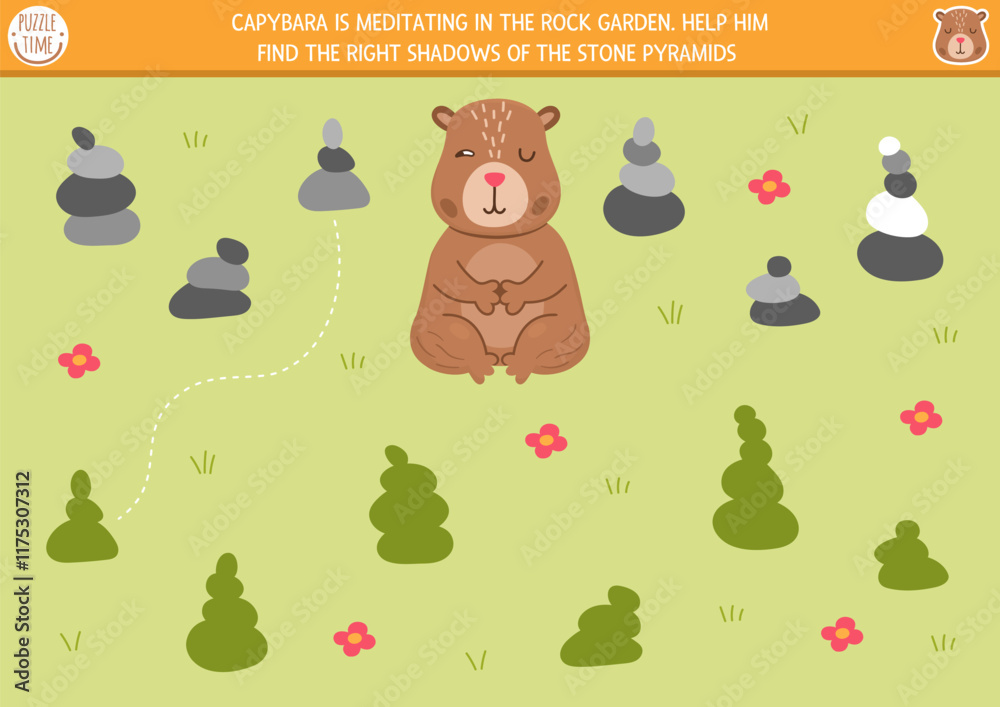 Vector de Stock Capybara shadow matching activity with stone pyramids ...
