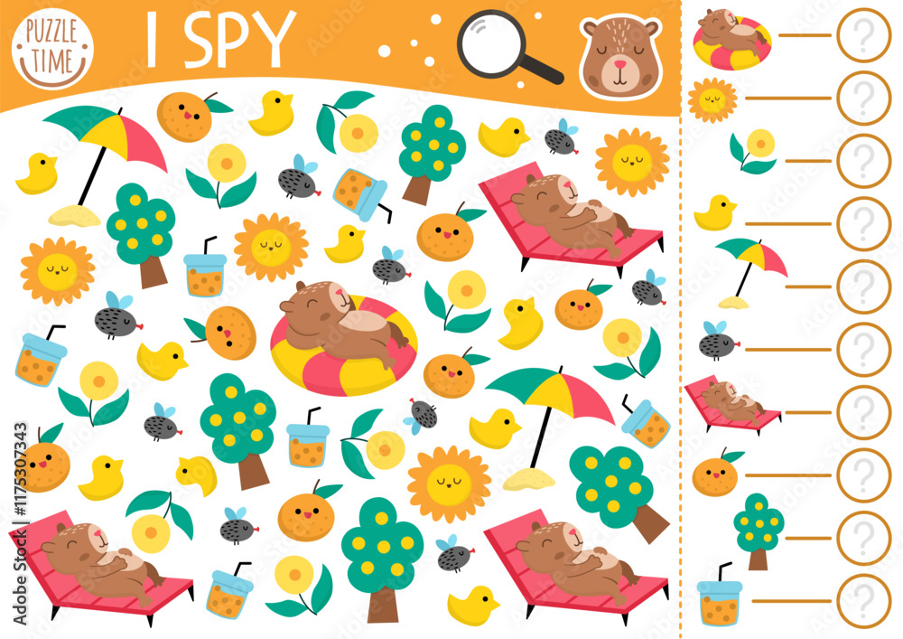 Capybara I spy game for kids. Searching and counting activity with cute ...