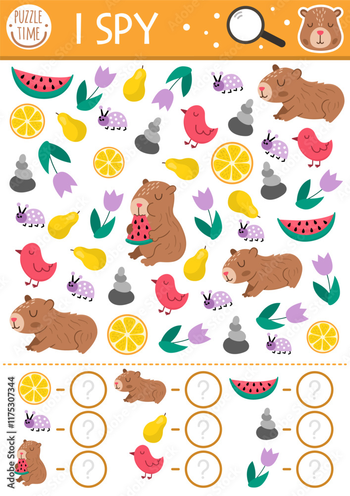 Capybara I spy game for kids. Searching and counting activity with cute ...