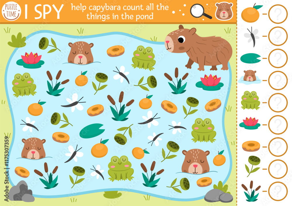 Capybara I spy game for kids. Searching and counting activity with cute ...