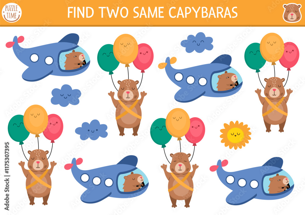 Find two same capybaras. Capibara matching activity for children ...