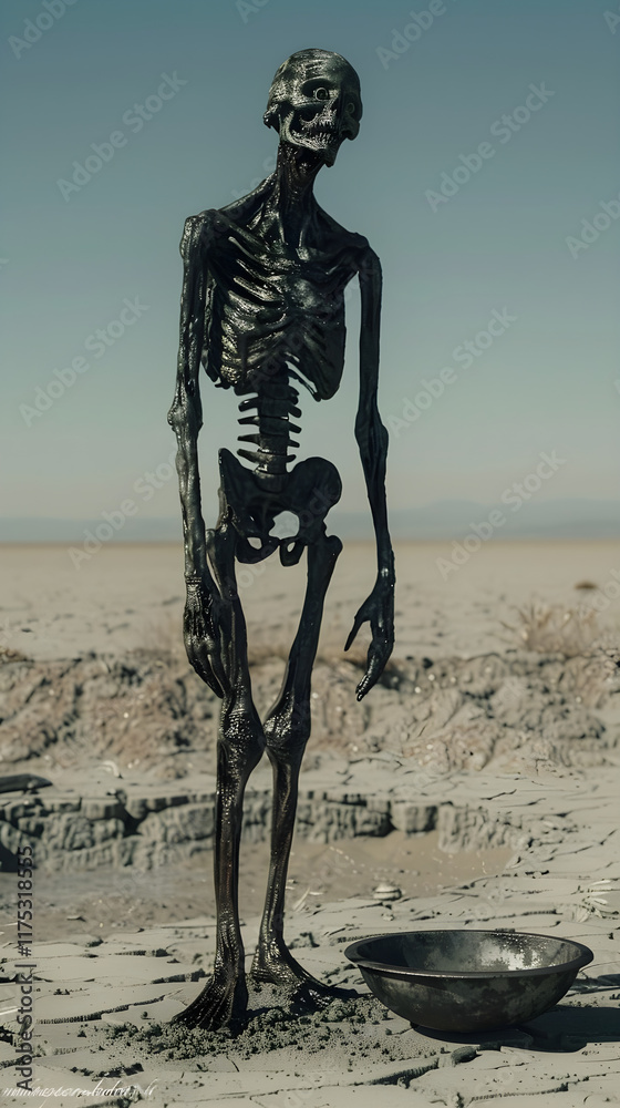 Emaciated Figure in Barren Landscape Illustrates the Stark Reality of ...