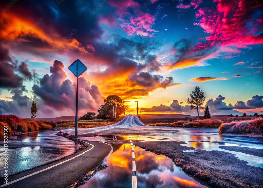 Surreal New Zealand Road Intersection at Taupo, Te Puia Exit Sign ...