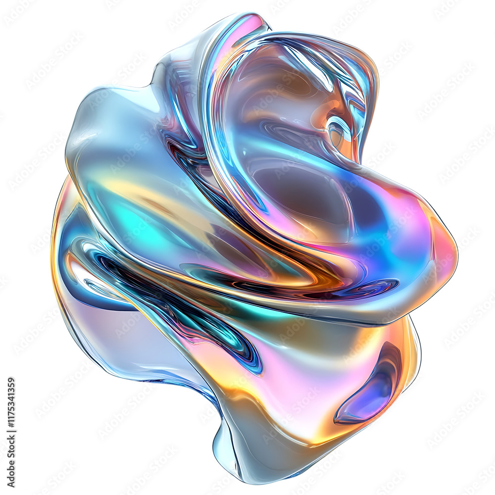 Bold holographic liquid blob shape isolated. Iridescent wavy melted ...