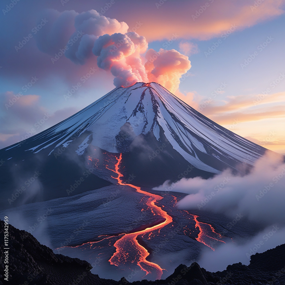 balance of calm and power as a volcano gracefully transition eruption ...