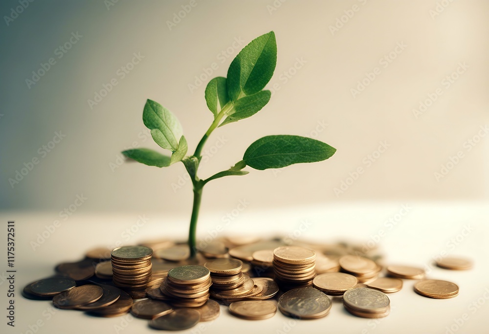 representing simple stages coins vibrant image different plant growth ...