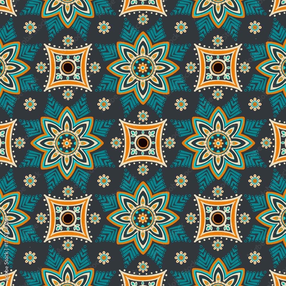Arabian ethnic tribal fabric pattern features gentle floral designs in ...