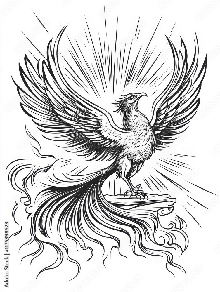 Vintage Phoenix Engraving: Rise From Ashes - A majestic phoenix, symbol ...