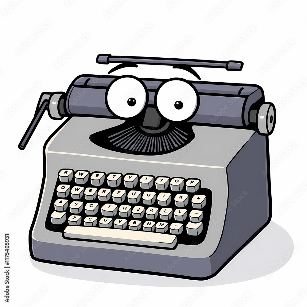 Typewriter Cartoon Character: A whimsical and cheerful typewriter with ...