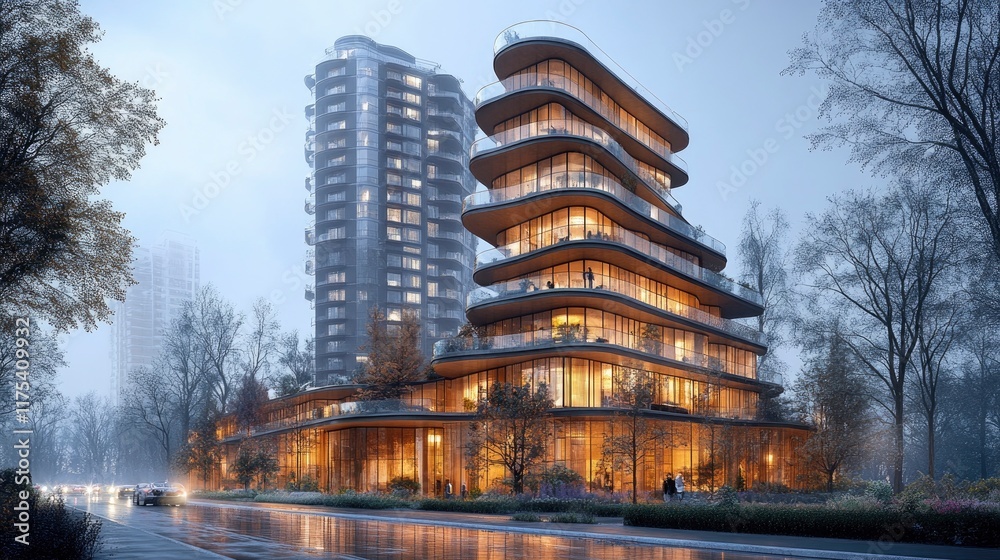 Mixed-use tower with spiral form creating continuous balcony space ...