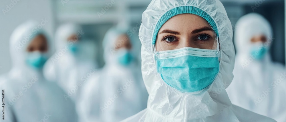 Stock-Foto „Doctors and nurses coordinating pandemic protocols in a ...