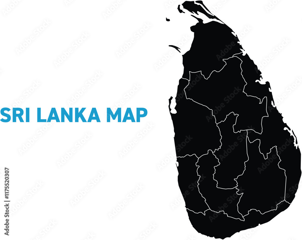 High detailed map of Sri Lanka. Outline map of Sri Lanka. Asia Stock ...